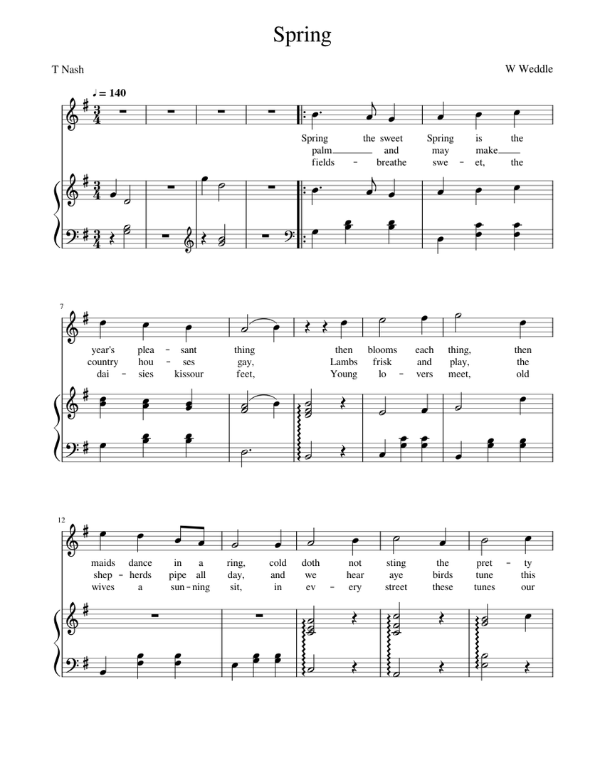 Spring Sheet music for Piano, Vocals (Piano-Voice) | Musescore.com