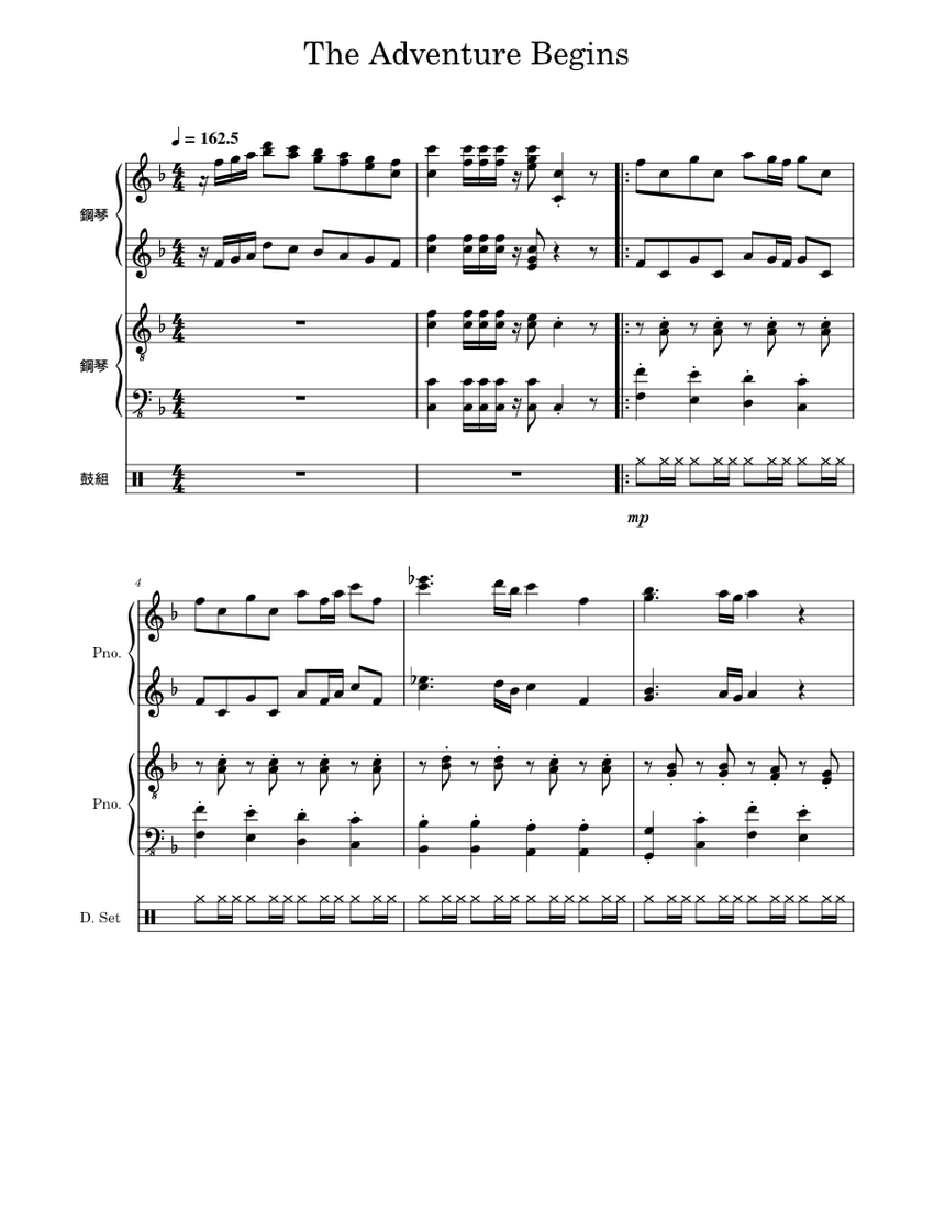 The Adventure Begins Sheet music for Piano, Drum group (Piano Duo ...