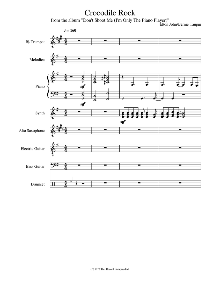 Crocodile Rock Sheet music for Piano, Saxophone alto, Trumpet in b-flat ...