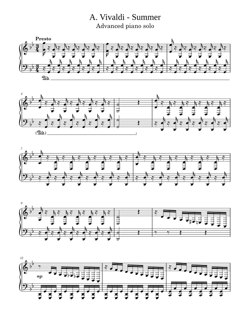 The Four Season - Summer - Antonio Vivaldi Sheet music for Piano (Solo ...