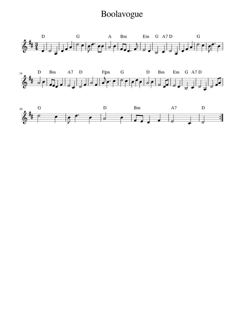 Boolavogue Sheet Music with Chords for Piano (Solo) easy | MuseScore.com