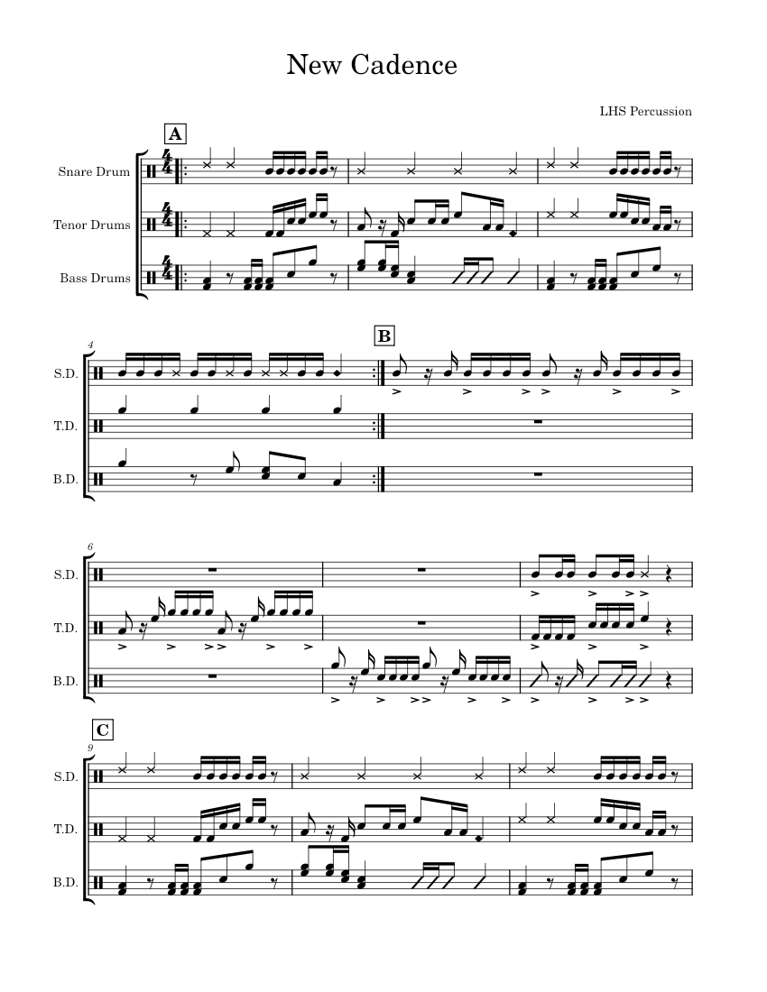 New Cadence Sheet music for Snare drum, Tenor drum, Bass drum (Marching ...