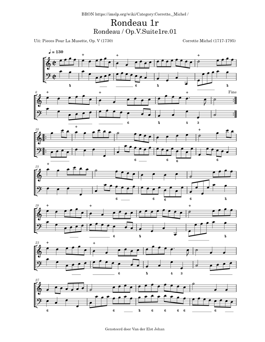 Rondeau 1r (Op.V.Suite1.01) Sheet music for Flute, Cello (Mixed Duet ...