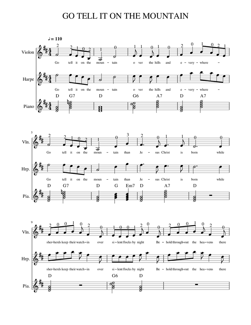 GO TELL IT ON THE MOUNTAIN Sheet Music with Chords for Piano, Violin ...