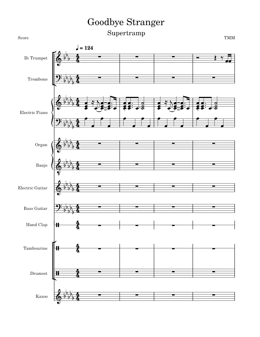 Goodbye Stranger Sheet Music for Piano, Trombone, Organ, Kazoo & more ...