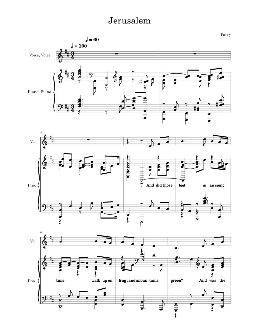Jerusalem. parry Sheet music for Piano, Vocals (Piano-Voice ...