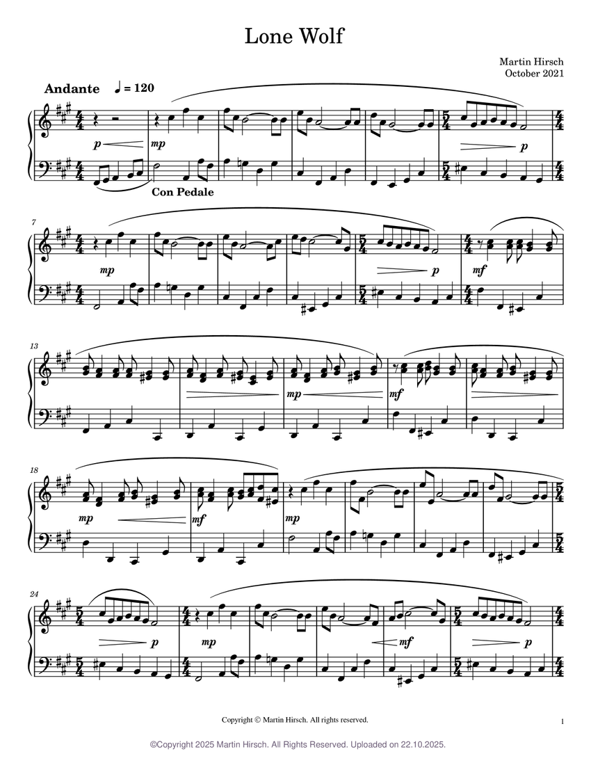 Lone Wolf by Martin Hirsch Sheet music for Piano (Solo) | Musescore.com