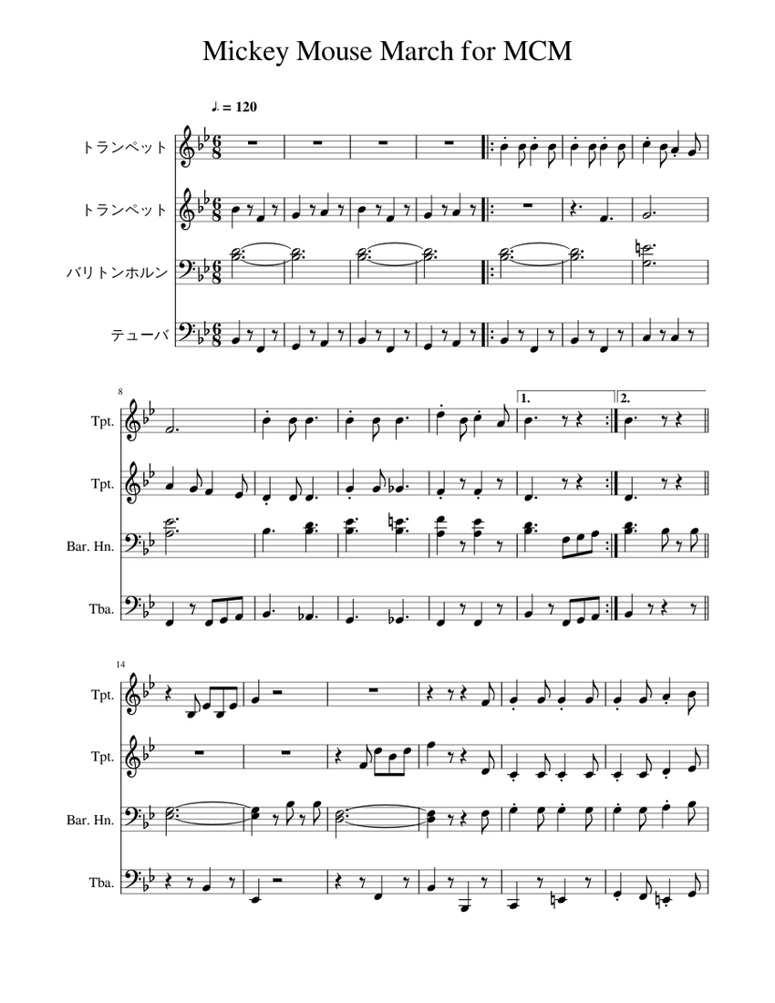 Mickey Mouse March for MCM Sheet music for Tuba, Baritone horn, Trumpet ...