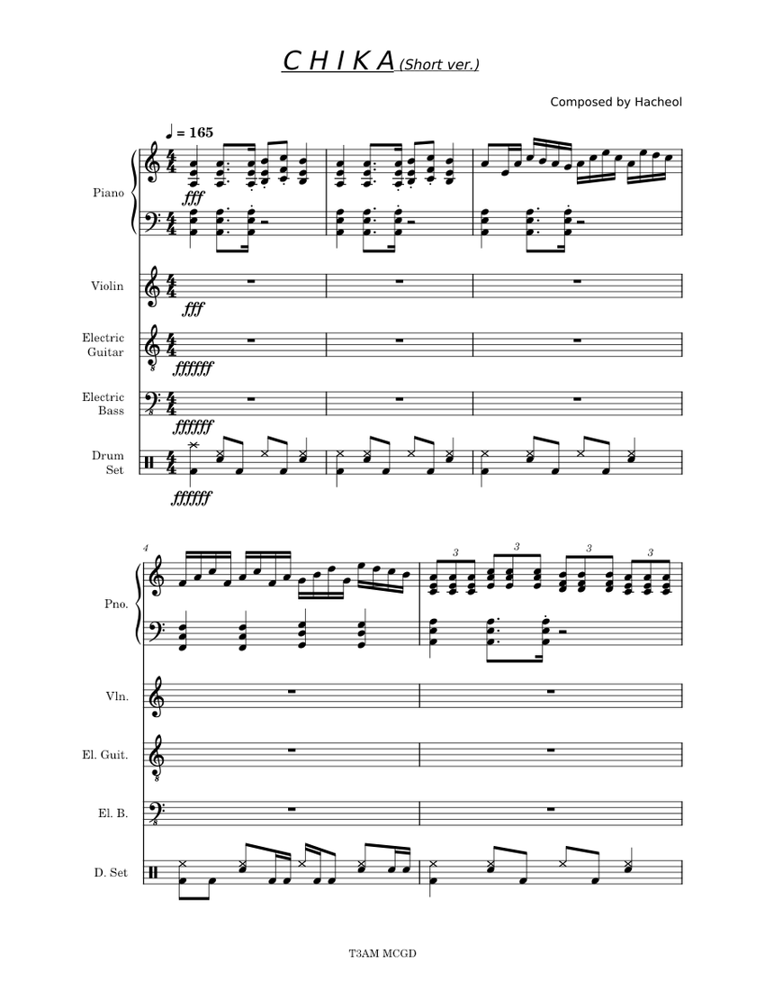 CHIKA (Short ver.) Sheet music for Piano, Violin, Guitar, Bass guitar ...