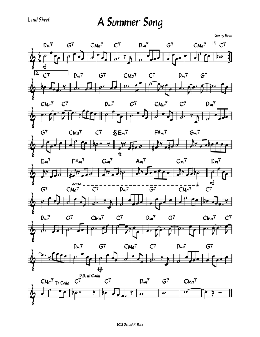 A Summer Song Sheet Music with Chords for Piano (Solo) easy | MuseScore.com