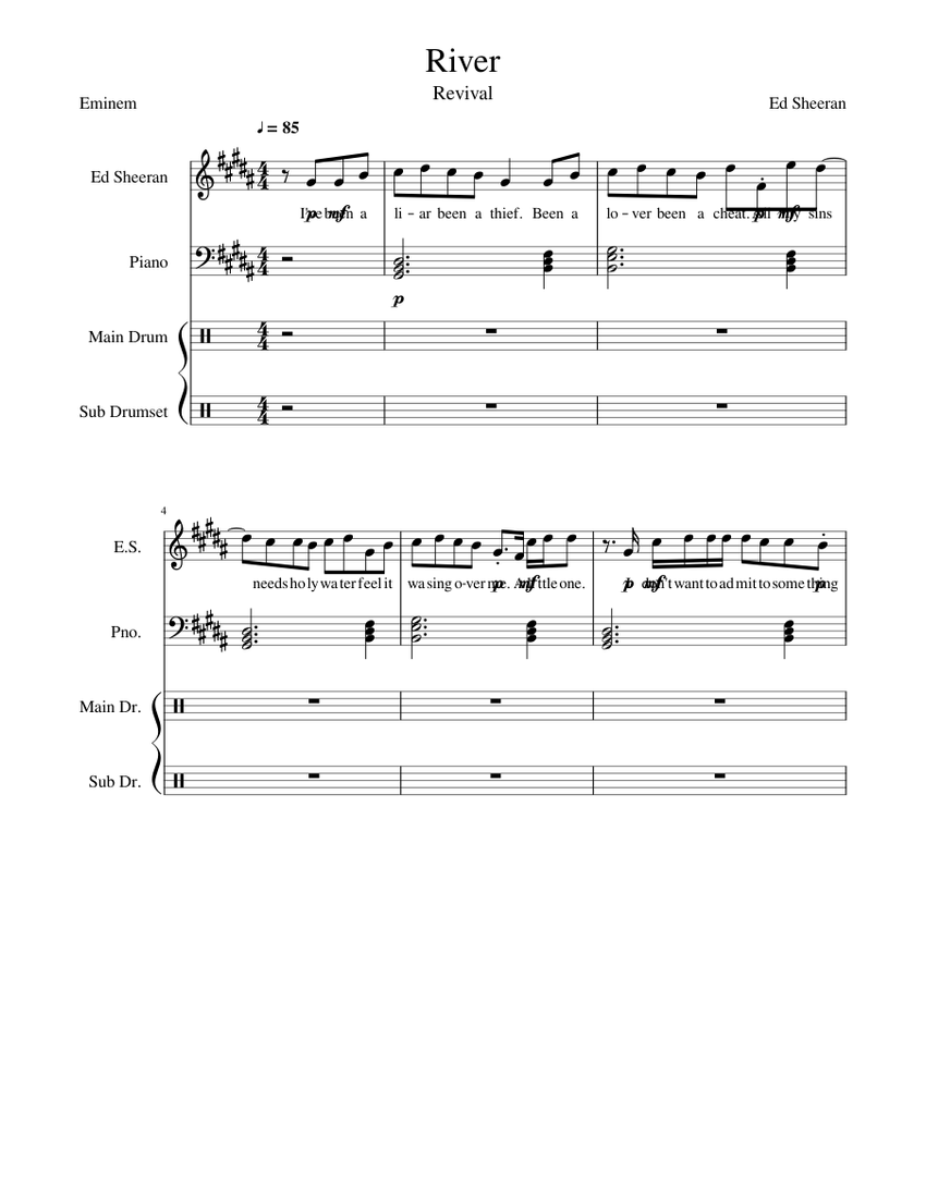 River - Eminem Sheet music for Piano, Drum group (Mixed Duet ...