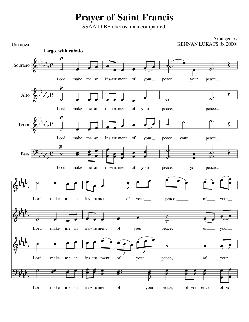 Prayer of Saint Francis Sheet Music for Soprano, Alto, Tenor, Bass ...