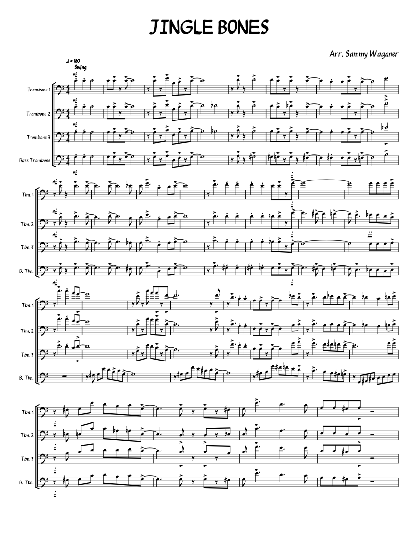 JINGLE BONES Sheet music for Trombone, Trombone bass (Brass Quartet) | Musescore.com