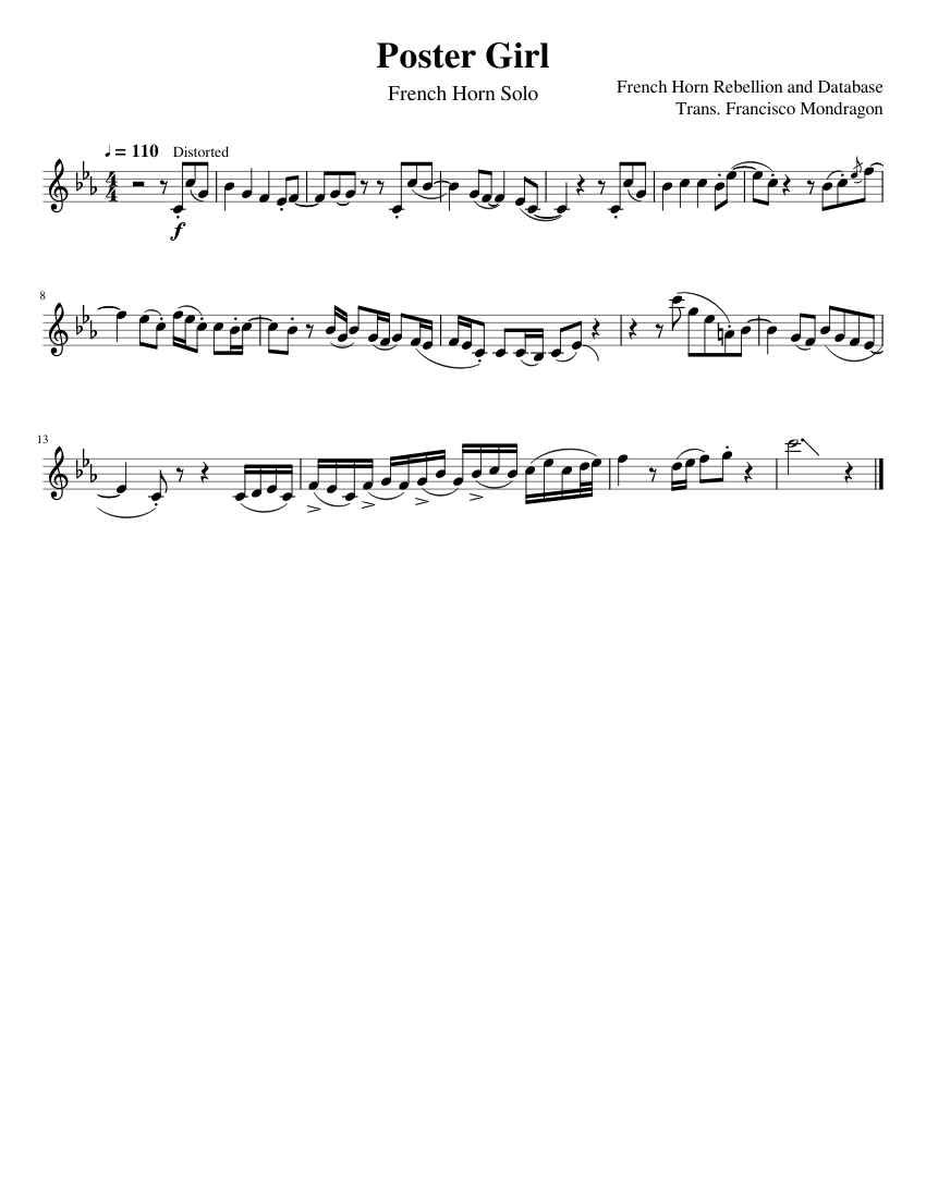 Poster Girl French Horn Solo Sheet music for French horn (Solo ...