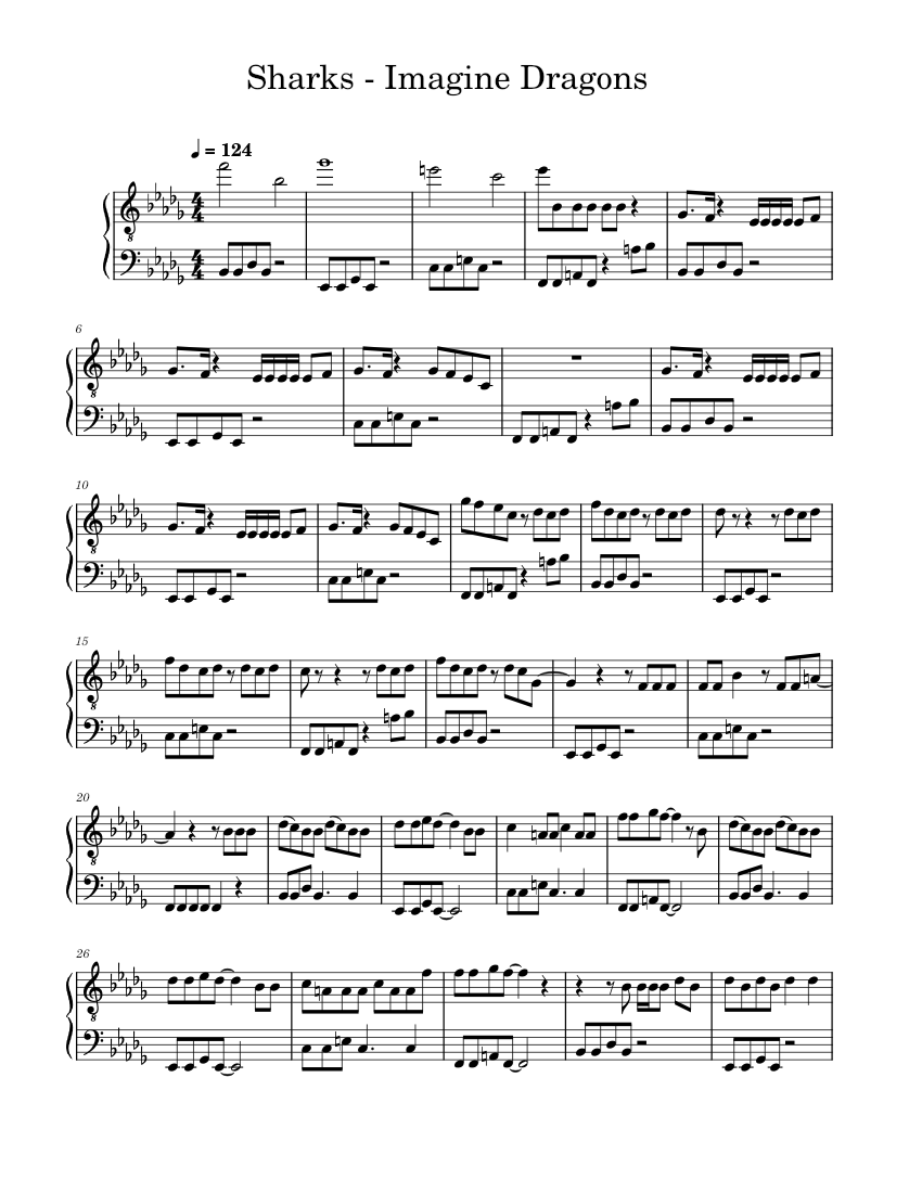 Sharks – Imagine Dragons Sheet Music for Piano (Solo) Easy | MuseScore.com