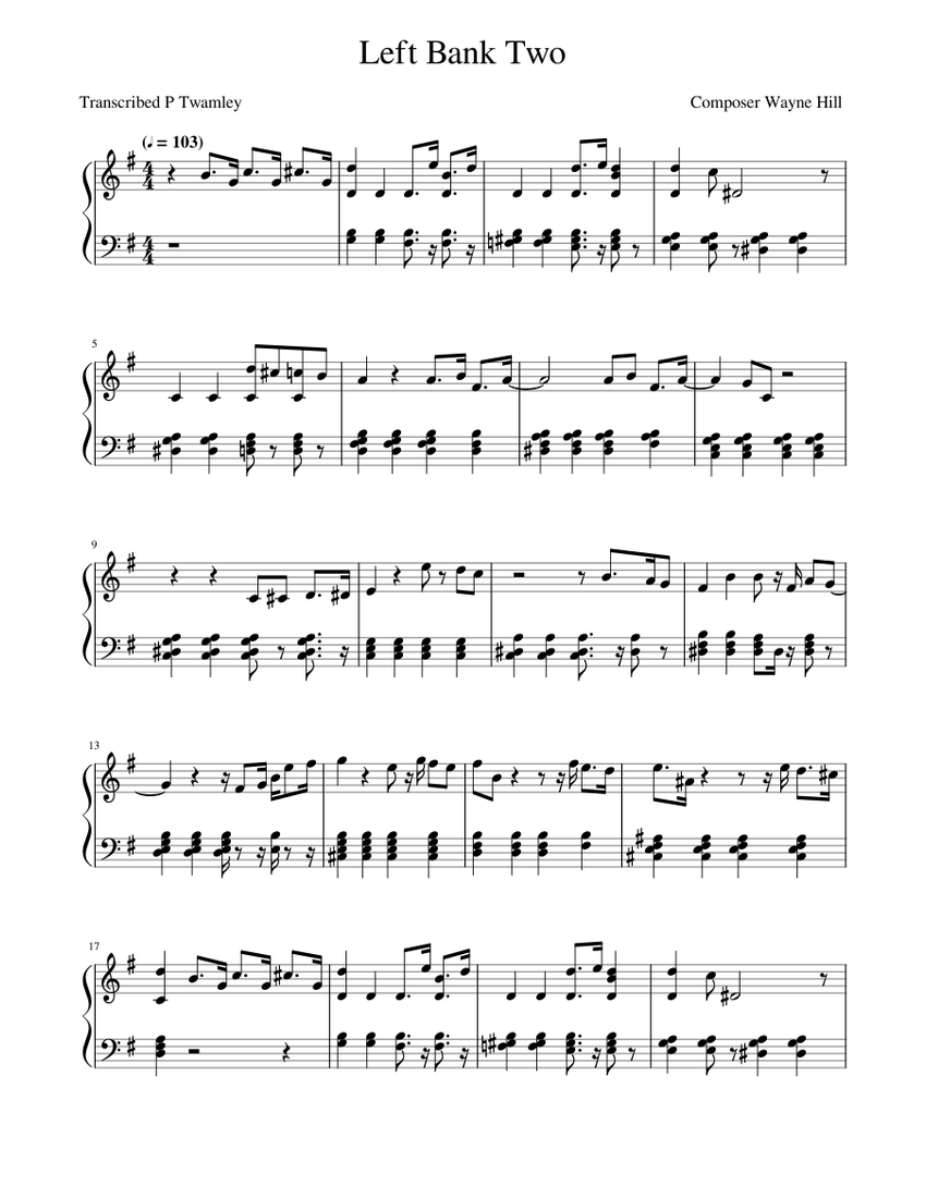 Left Bank Two Sheet Music for Piano (Solo) | MuseScore.com