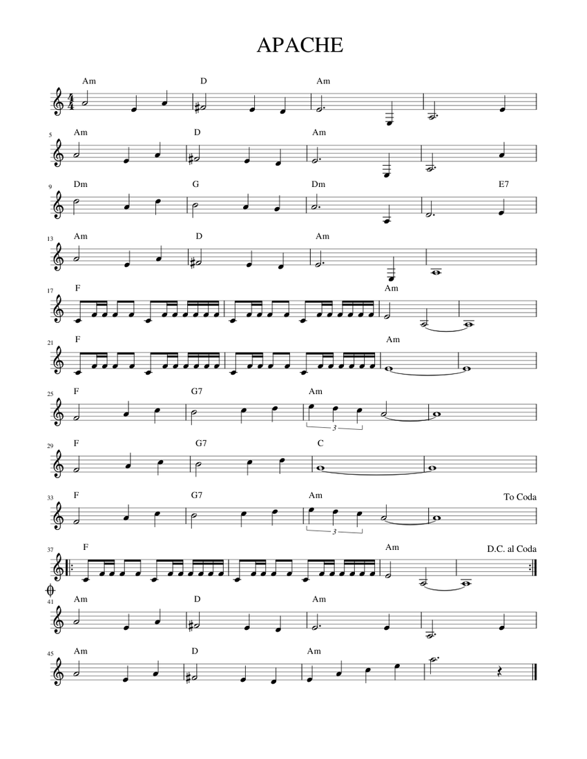 Apache Sheet music for Piano (Solo) | Musescore.com