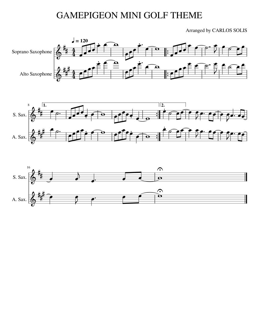 GAMEPIGEON MINI GOLF THEME by CARLIT0CHURRIT0 Sheet music for Saxophone ...