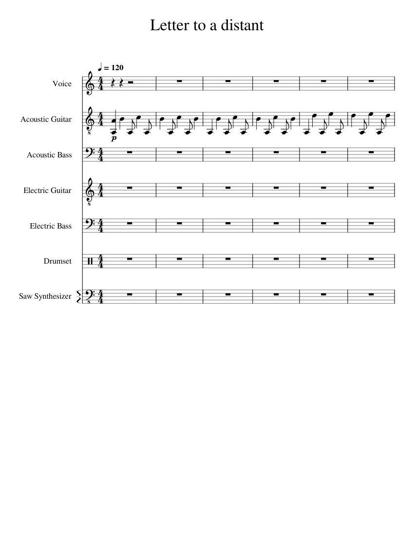 Letter to a Distant Sheet music for Vocals, Guitar, Bass guitar, Drum ...