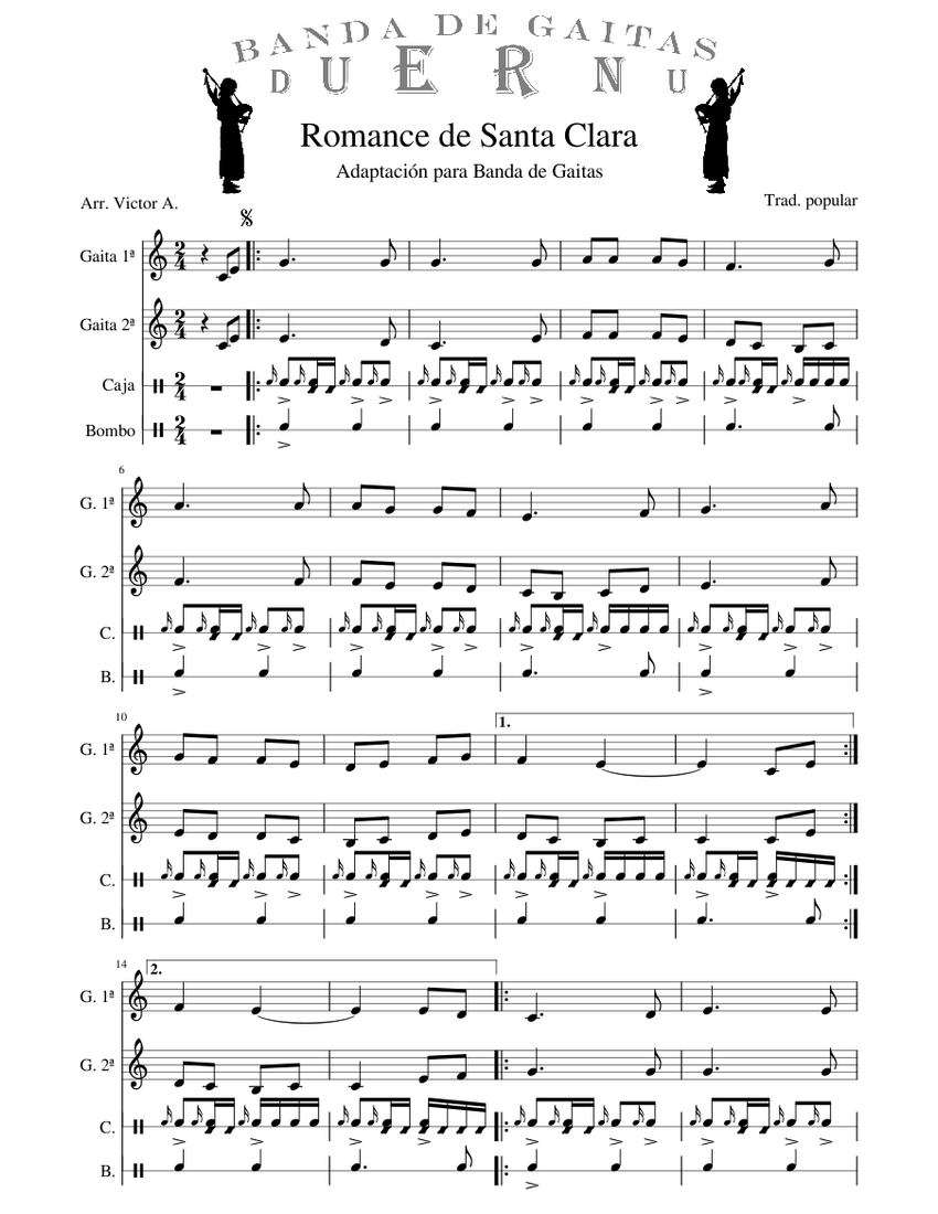 Romance de Santa Clara Sheet Music for Snare drum, Bass drum, Pipes ...