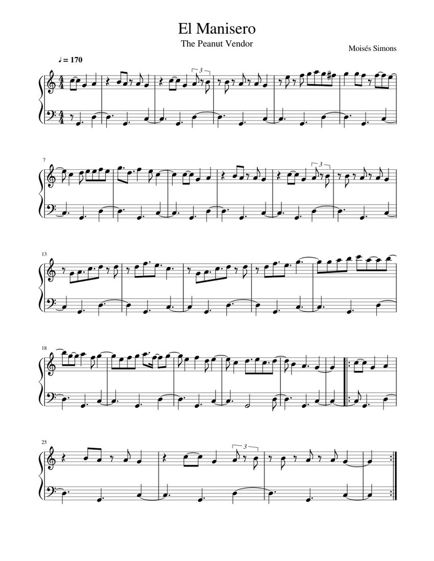 El Manisero – Moises Simons Sheet Music for Piano (Solo) easy ...