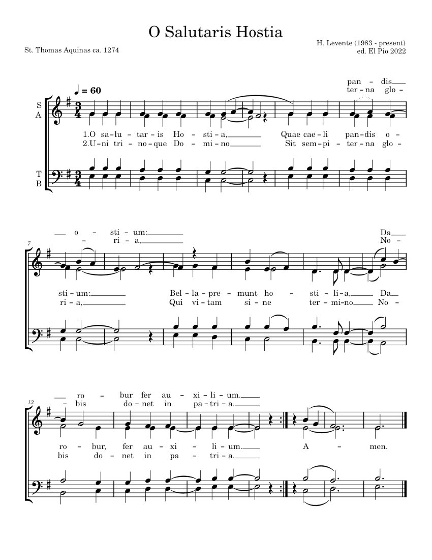 O Salutaris Hostia – Horvath Marton Levente Sheet Music for Female ...