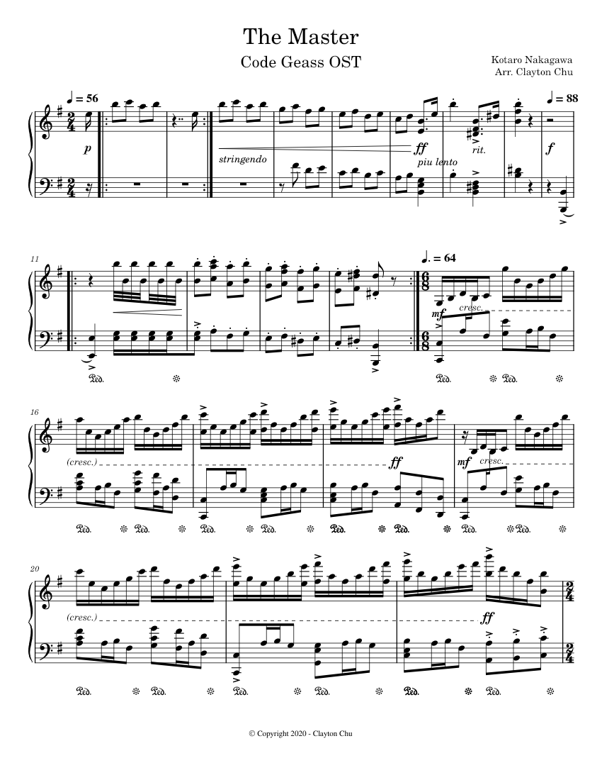 The Master - Code Geass Sheet Music for Piano (Solo) | MuseScore.com