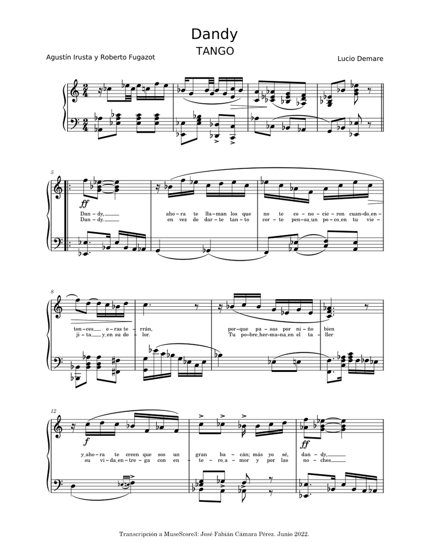 Dandy – Lucio Demare Sheet Music for Piano (Solo) | MuseScore.com