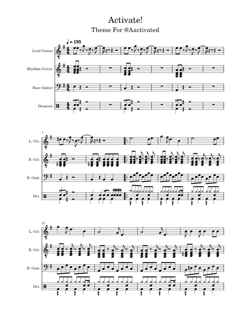 Activate! Sheet music for Guitar, Bass guitar, Drum group (Mixed ...
