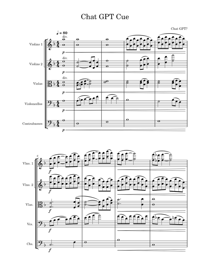 Chat GPT Cue Sheet music for Strings group (Chamber Orchestra ...