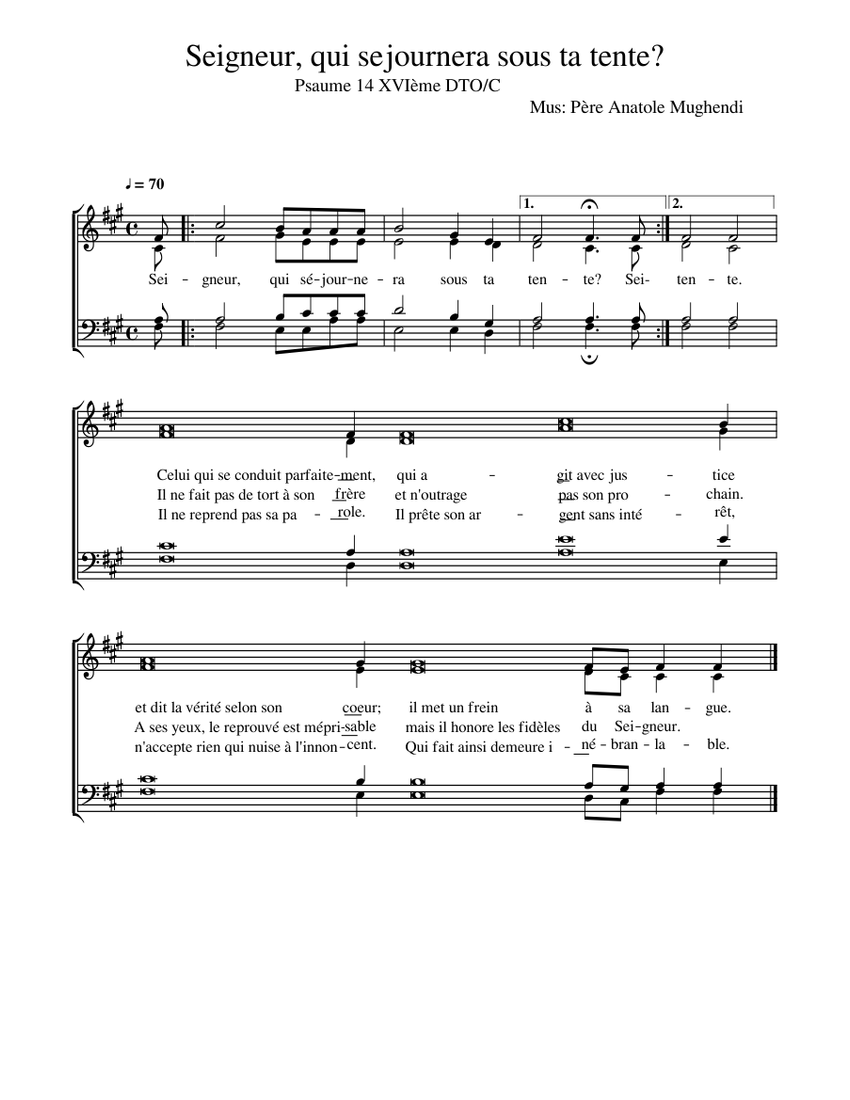 Seigneur, qui sejournera sous ta tente Sheet music for Vocals (Choral ...