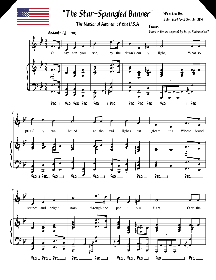 The Star-Spangled Banner Sheet Music for Piano, Vocals (Piano-Voice ...