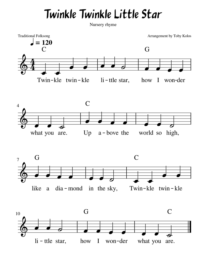 Twinkle twinkle little star – Misc Children Sheet music for Piano (Solo ...