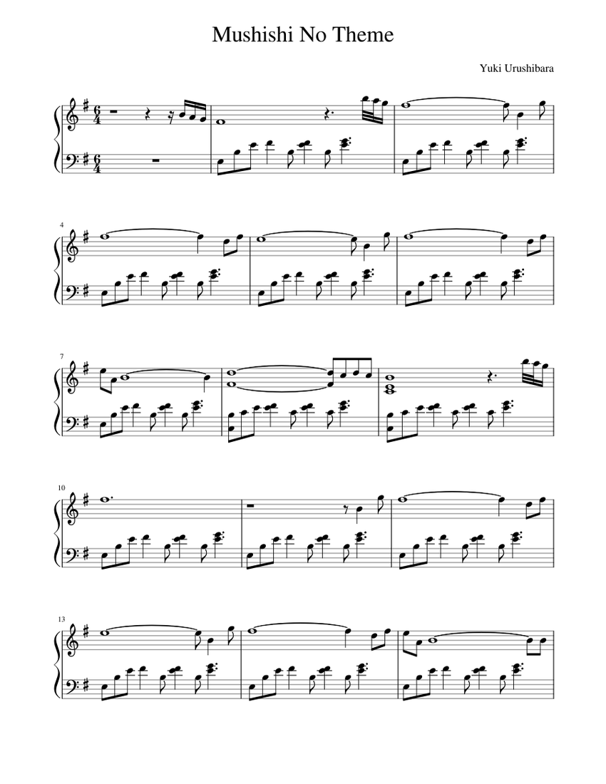 Mushishi No Theme - Yuka Urushibara - Mushishi Sheet Music for Piano ...