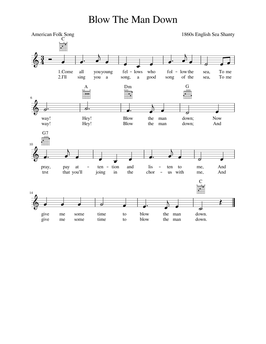 Blow The Man Down Sheet Music for Piano (Solo) Easy | MuseScore.com