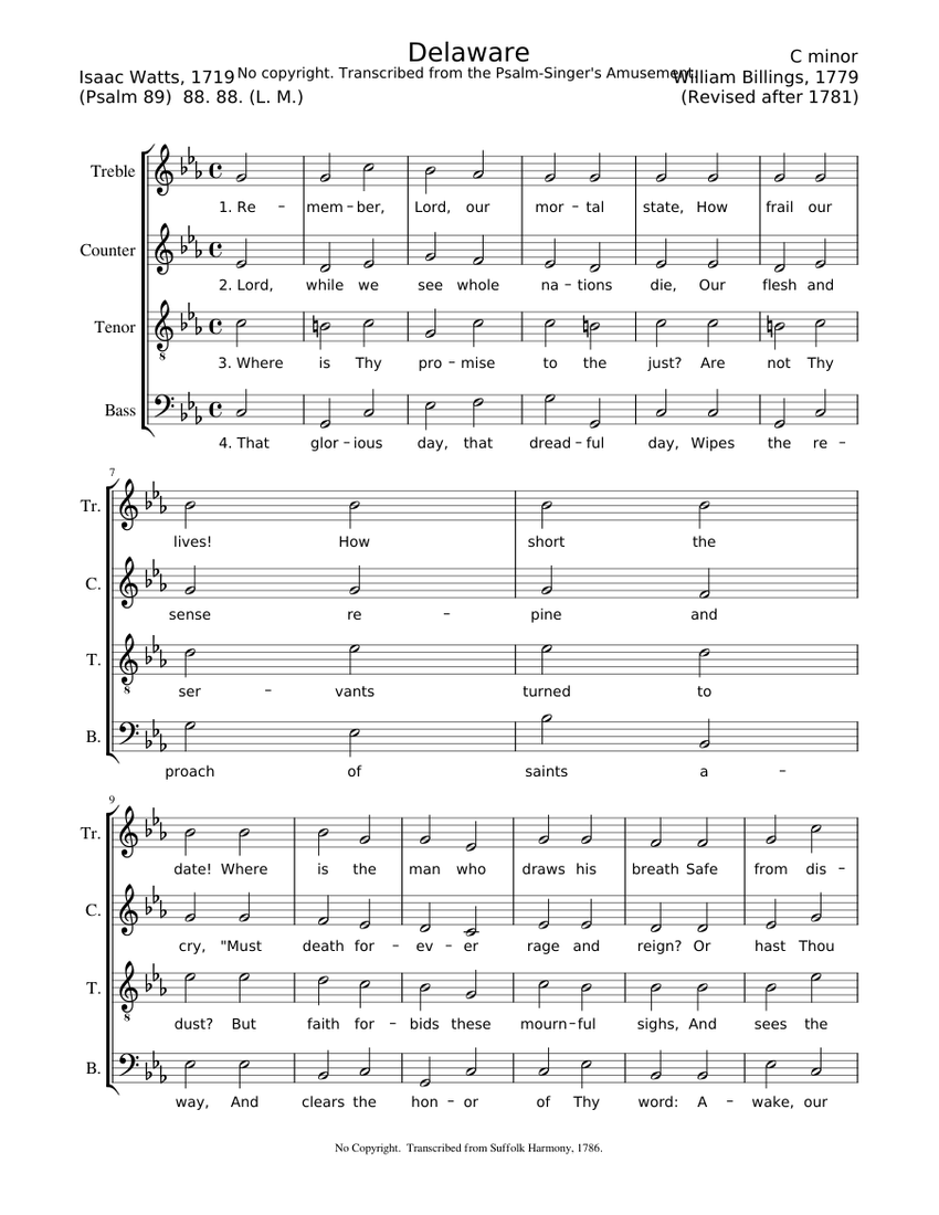 Delaware - William Billings Sheet music for Bass guitar (Solo ...