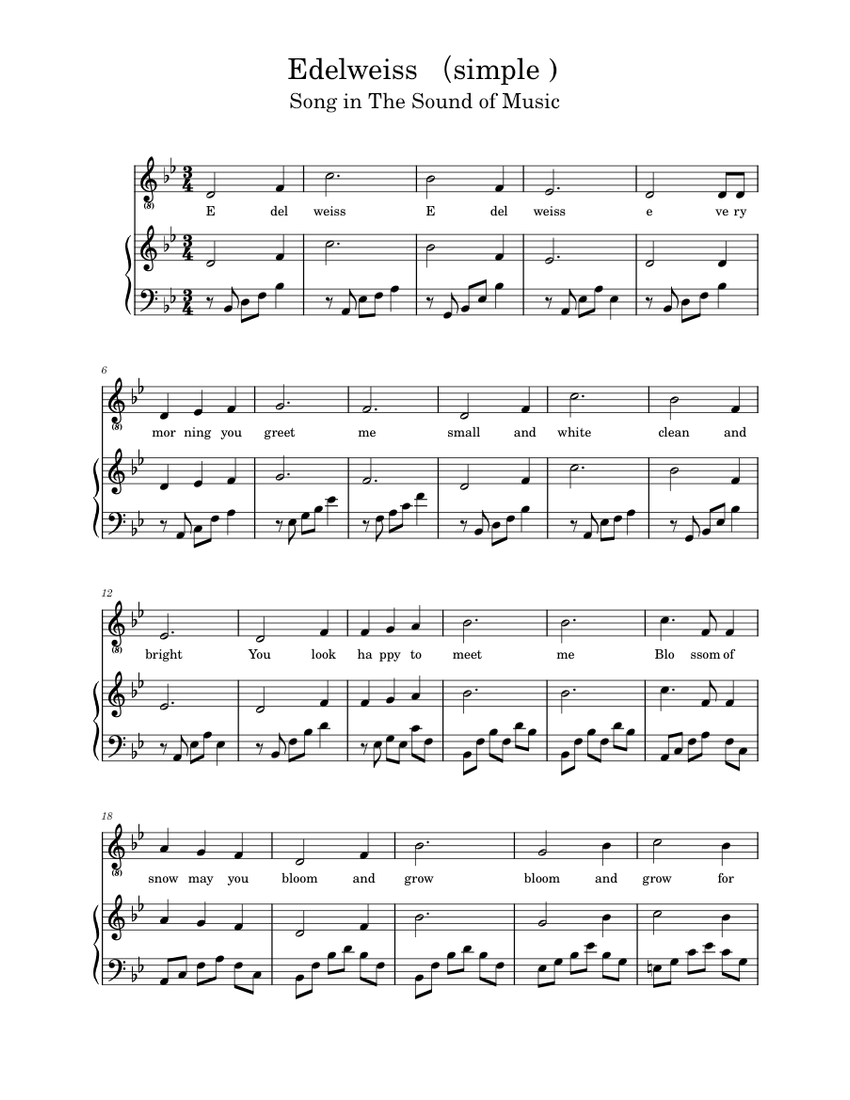 Edelweiss – Rodgers & Hammerstein Edelweiss simple Sheet music for ...