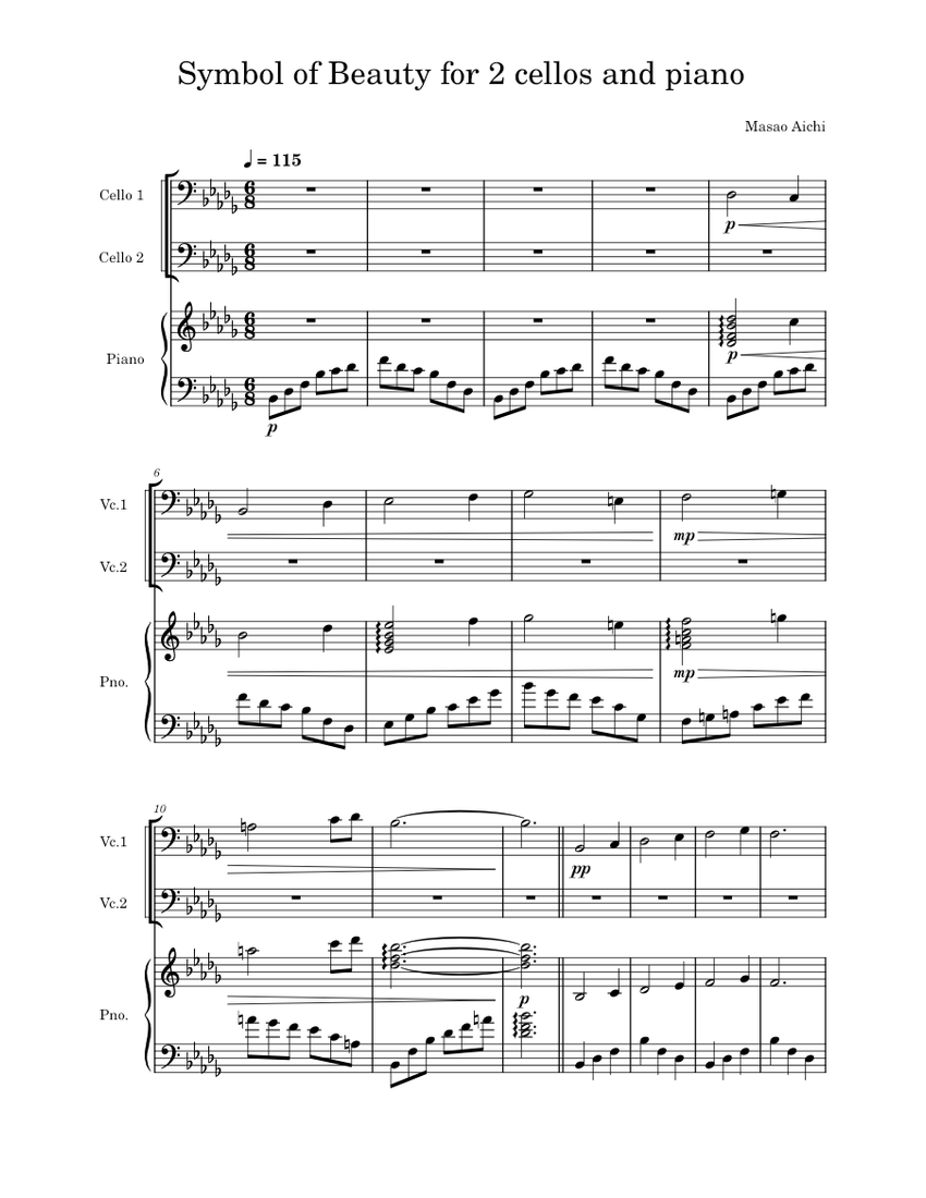 Symbol of Beauty for 2 Cellos and piano Sheet music for Piano, Cello ...