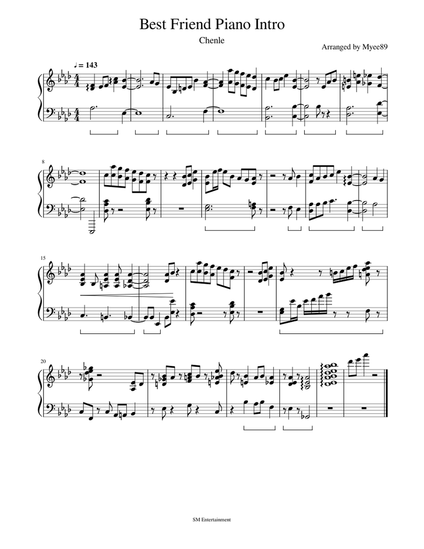 Chenle - Best Friend Piano Intro Sheet Music for Piano (Solo ...