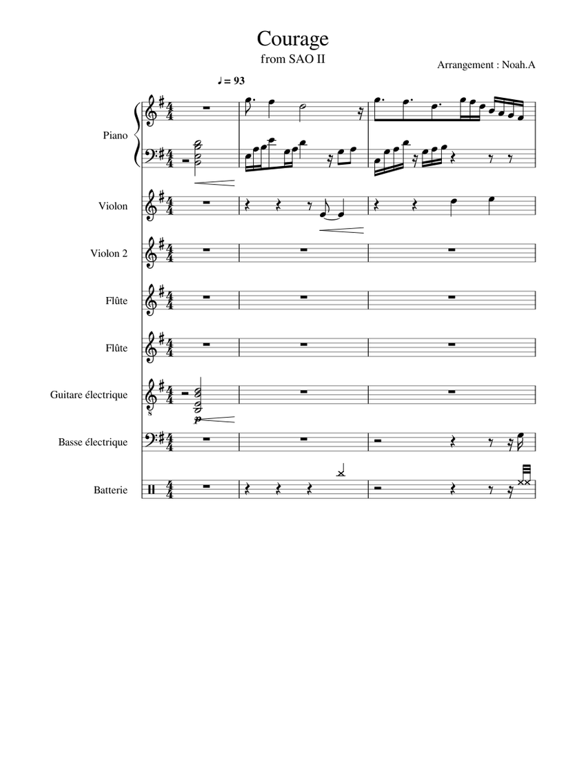 Courage - Sword Art Online 2 Opening 2 (SAO Mother's Rosario Arc) Sheet ...