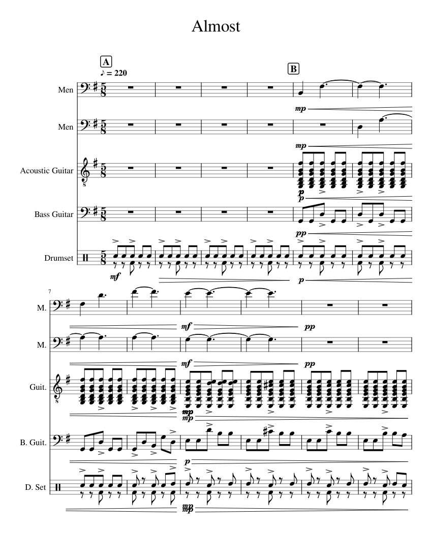 Almost Sheet music for Male, Guitar, Bass guitar, Drum group (Mixed ...