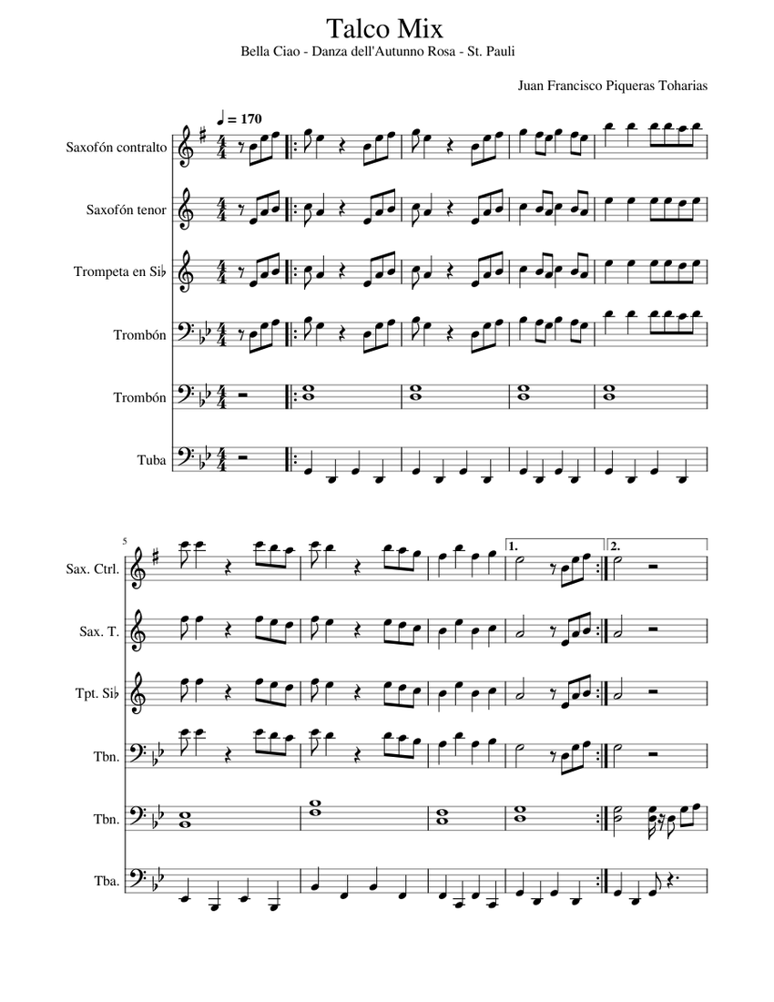 Talco Mix Sheet Music for Trombone, Tuba, Saxophone alto, Saxophone ...