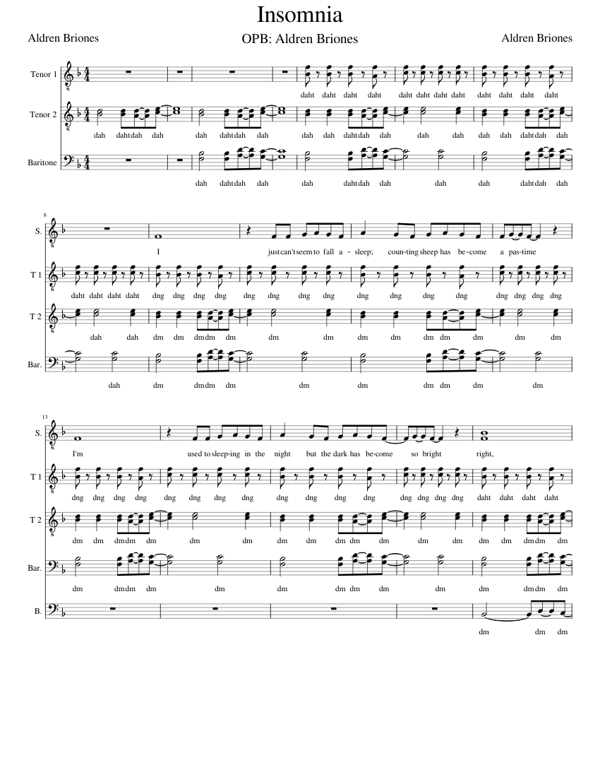 Insomnia Sheet music for Tenor, Bass voice, Baritone (A Capella ...
