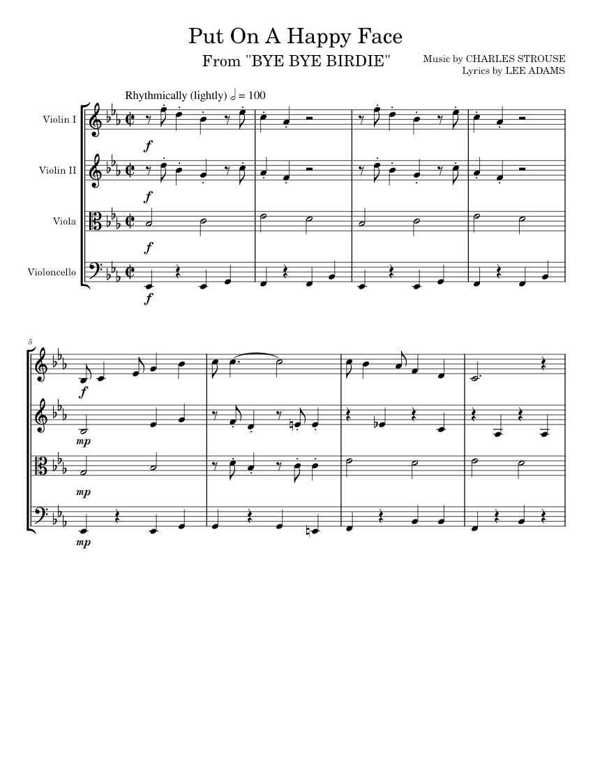 Put On A Happy Face Sheet Music for Violin, Viola, Cello (String ...