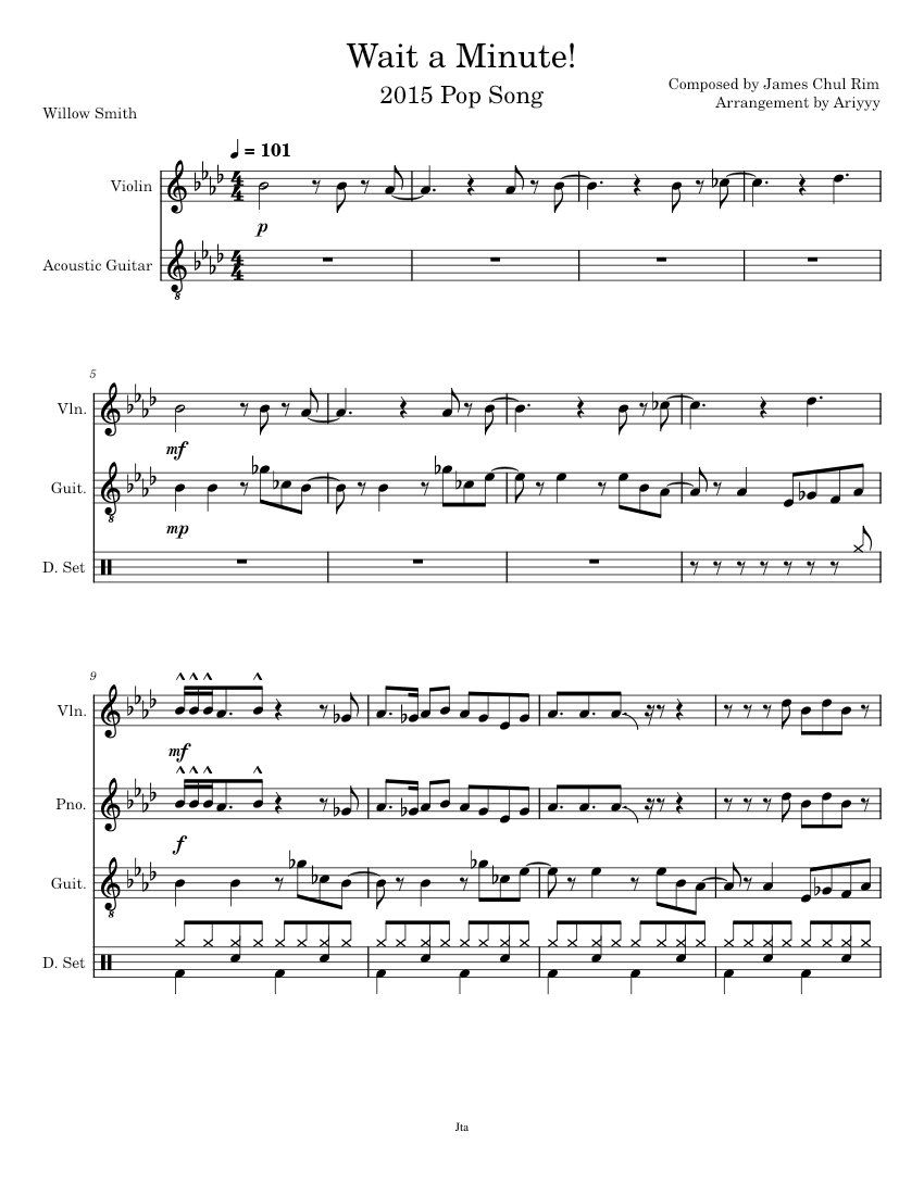 Wait a Minute! Sheet Music for Piano, Violin, Guitar, Drum group (Mixed ...