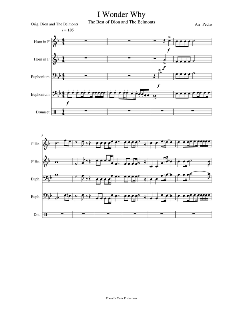 I Wonder Why (Dion and The Belmonts) {WIP} Sheet music for Euphonium ...