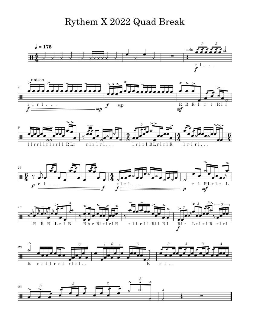 Rhythm X 2022 Quad Break Sheet music for Tenor drum (Indoor Percussion ...