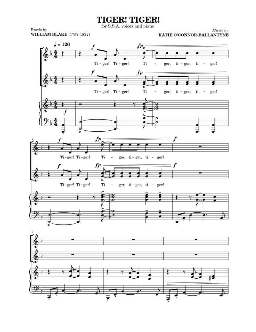 Tiger! Tiger! – Katie O'Connor-Ballantyne Sheet Music for Piano ...