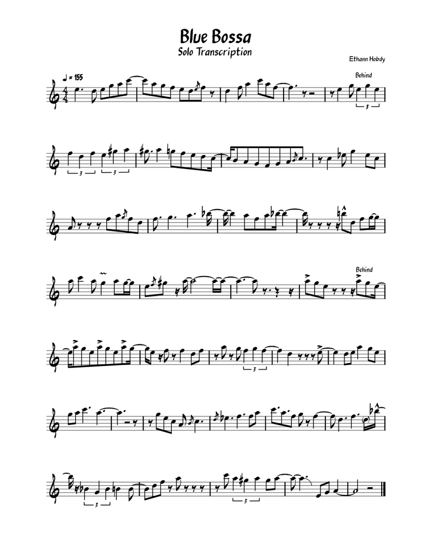 Blue Bossa Solo Transcription Sheet Music for Saxophone alto (Solo ...