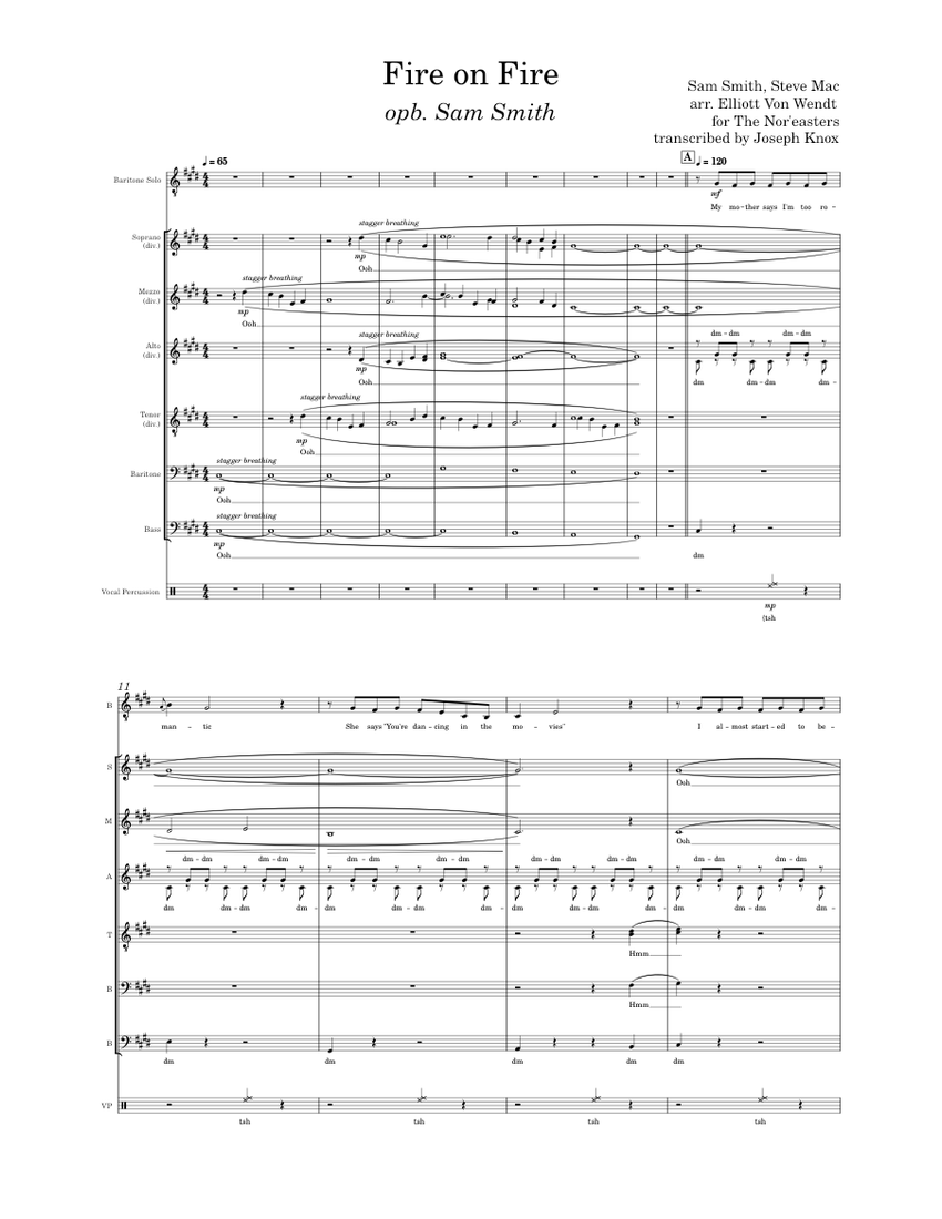 Fire on Fire - Sam Smith (Nor'easters ver.) Sheet music for Soprano ...